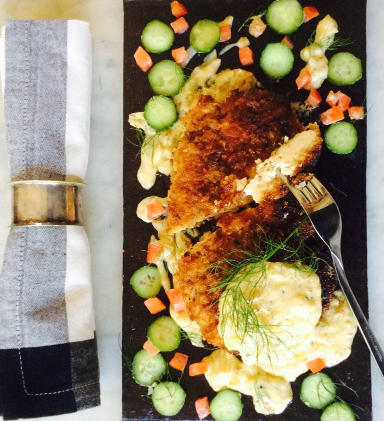 Rogbrood hoenderschnitzel met mosterdroom en selfs springmielie ...